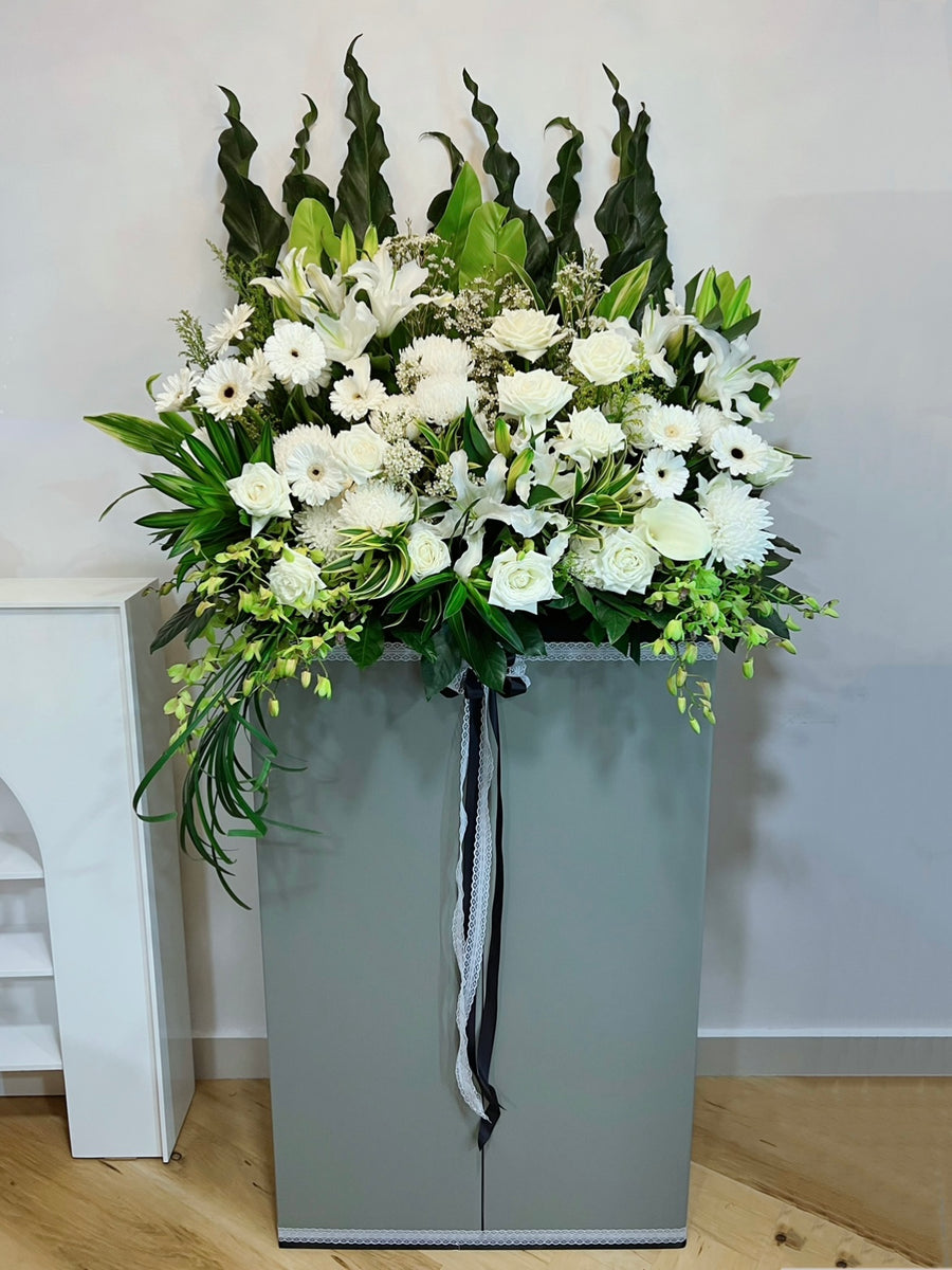 Condolence Floral Stand - with Great Respect Grand Arrangement ...